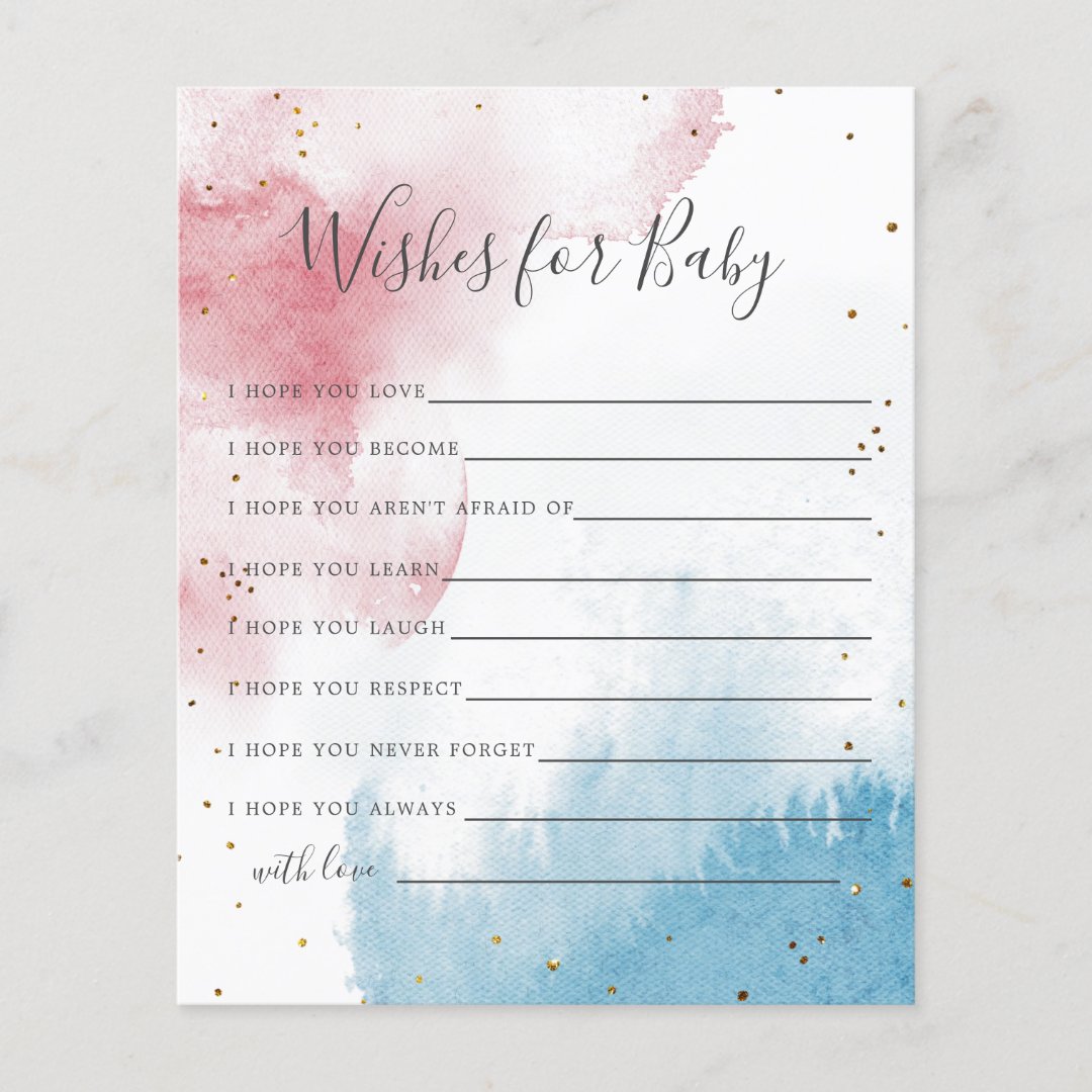 Watercolor Wash Gender Reveal Wishes for Baby Card | Zazzle