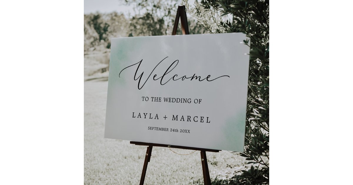 Watercolor Wash | Green Wedding Welcome Foam Board | Zazzle