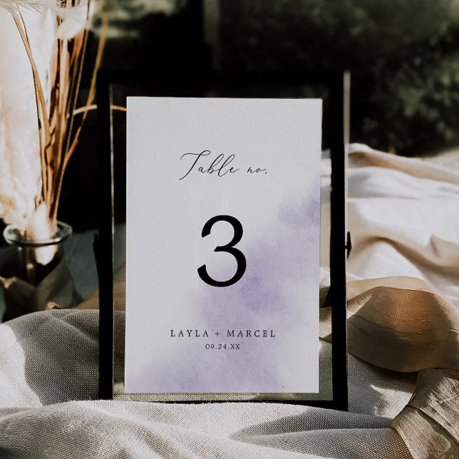 Watercolor Wash | Purple Table Number | Zazzle