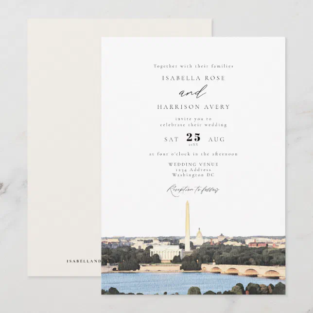 Watercolor Washington DC Monument Skyline Wedding Invitation | Zazzle