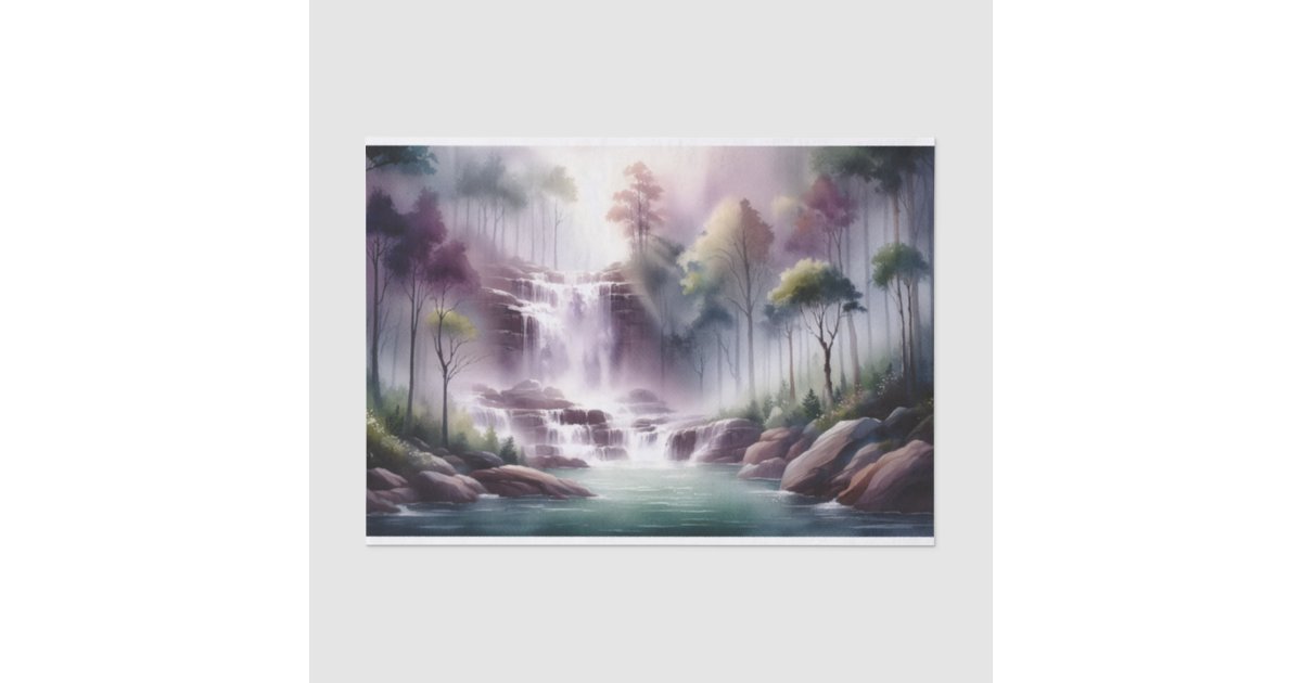 Watercolor Waterfall Purple and Green Decoupage Tissue Paper | Zazzle