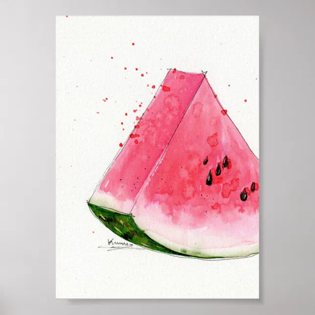 Watercolor, Watermelon Kitchen art Poster | Zazzle