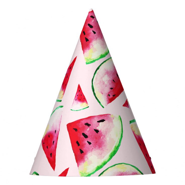 Watercolor Watermelon Slice Pattern Party Hat | Zazzle
