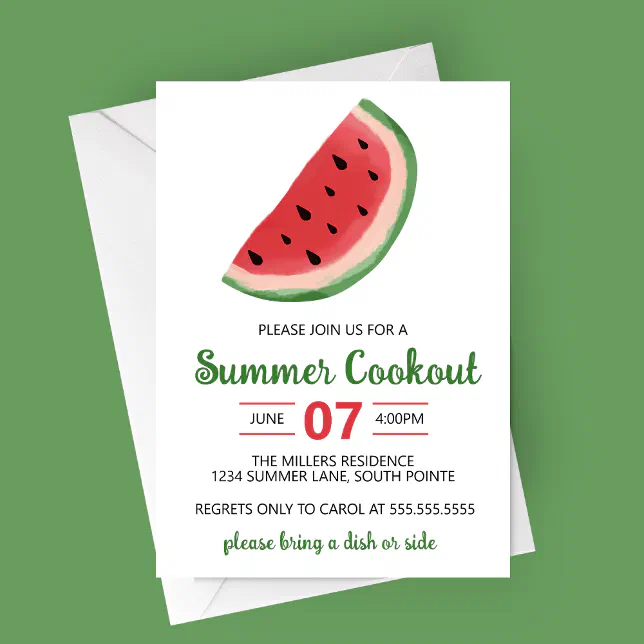 Watercolor Watermelon Summer Cookout Party Invitation | Zazzle