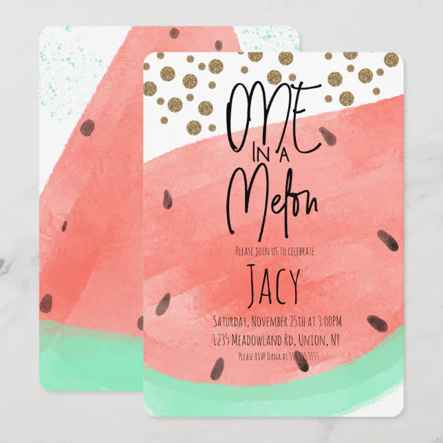Watercolor Watermelon Wash Faux Glitter Confetti Invitation | Zazzle