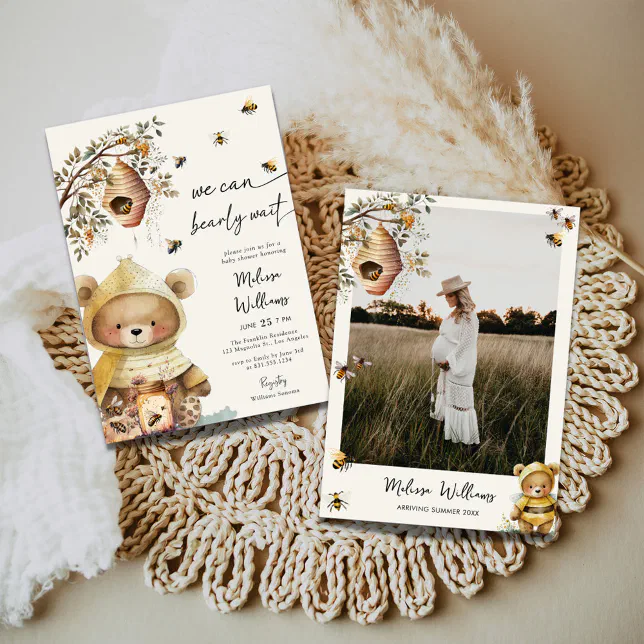 Watercolor We Can Bearly Wait Photo Baby Shower Invitation | Zazzle