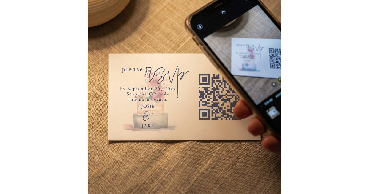 Watercolor wedding cake Illustration QR Code Enclosure Card | Zazzle