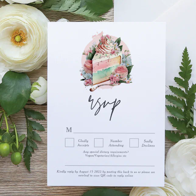 Watercolor Wedding Cake QR Code RSVP Card | Zazzle