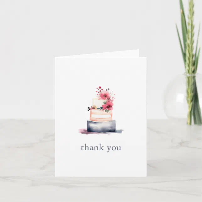 Watercolor wedding cake thank you card | Zazzle