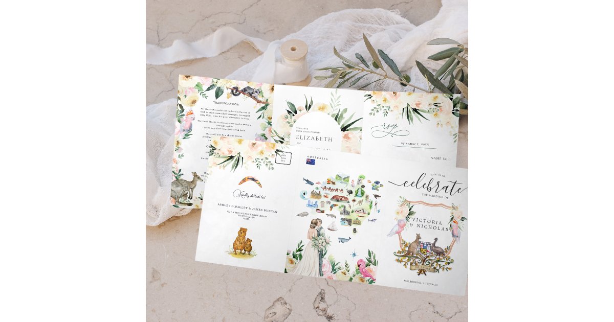 Watercolor Wedding Crest | Australia Wedding Tri-Fold Invitation | Zazzle