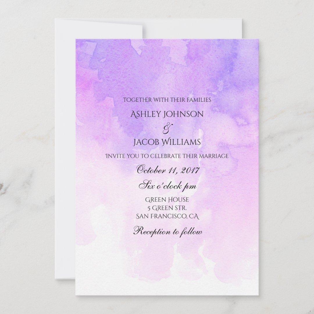 Watercolor wedding invitation. Pink and purple Invitation | Zazzle