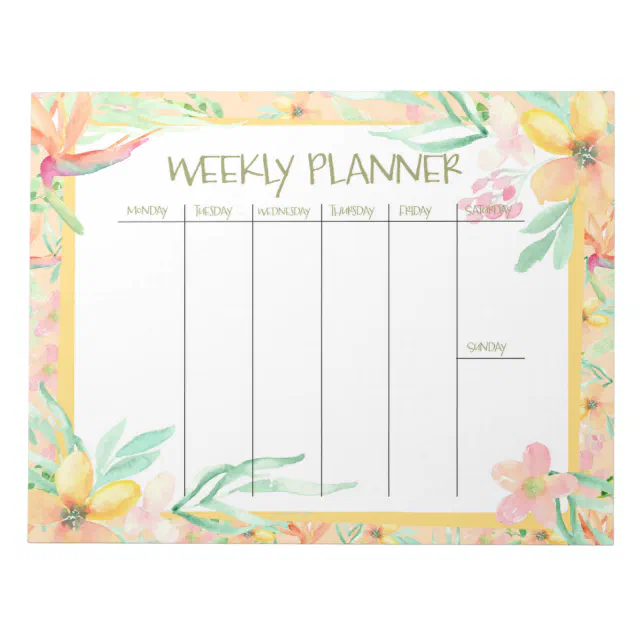 Watercolor Weekly Planner Notepad | Zazzle