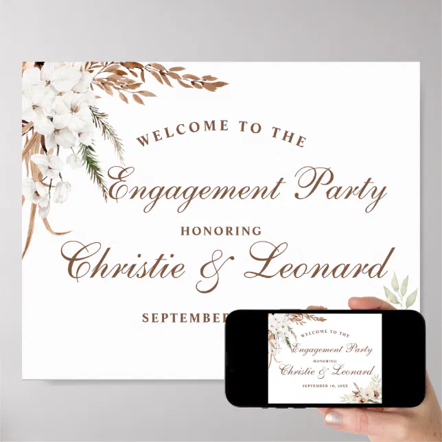 Watercolor Welcome Elegant Boho Engagement Party Poster | Zazzle