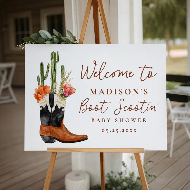 Watercolor Western Boots Baby Shower Welcome Sign | Zazzle