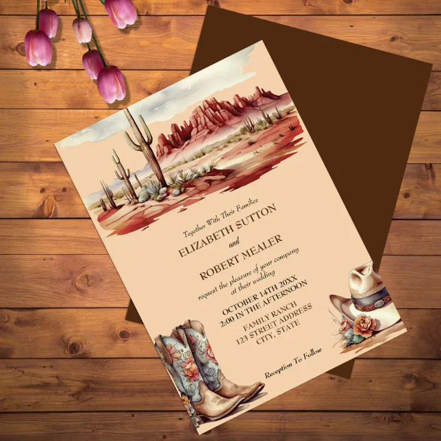 Watercolor Western Wedding Invitation | Zazzle