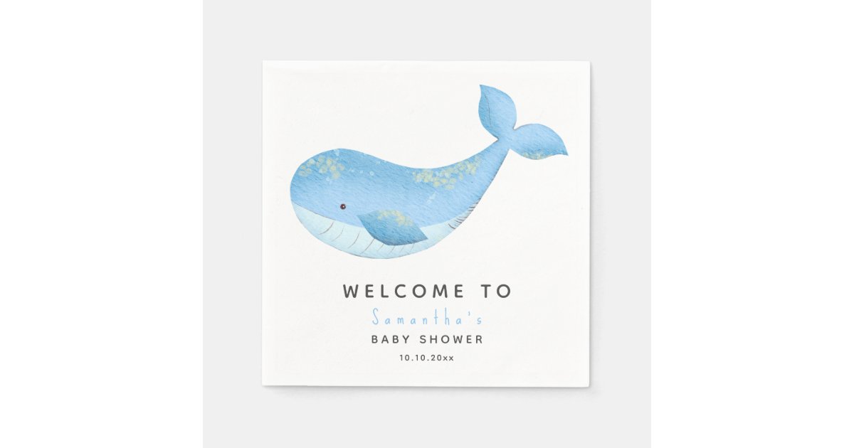 Watercolor whale welcome to baby shower napkins | Zazzle