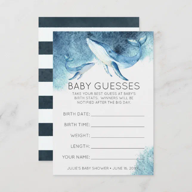 Watercolor Whales | Baby Shower Guessing Game Invitation | Zazzle