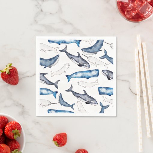 Watercolor Whales Napkins | Zazzle