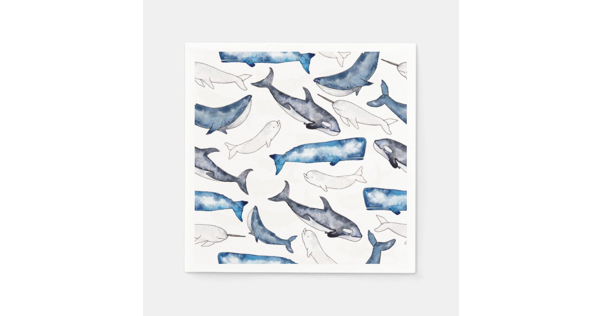 Watercolor Whales Napkins | Zazzle