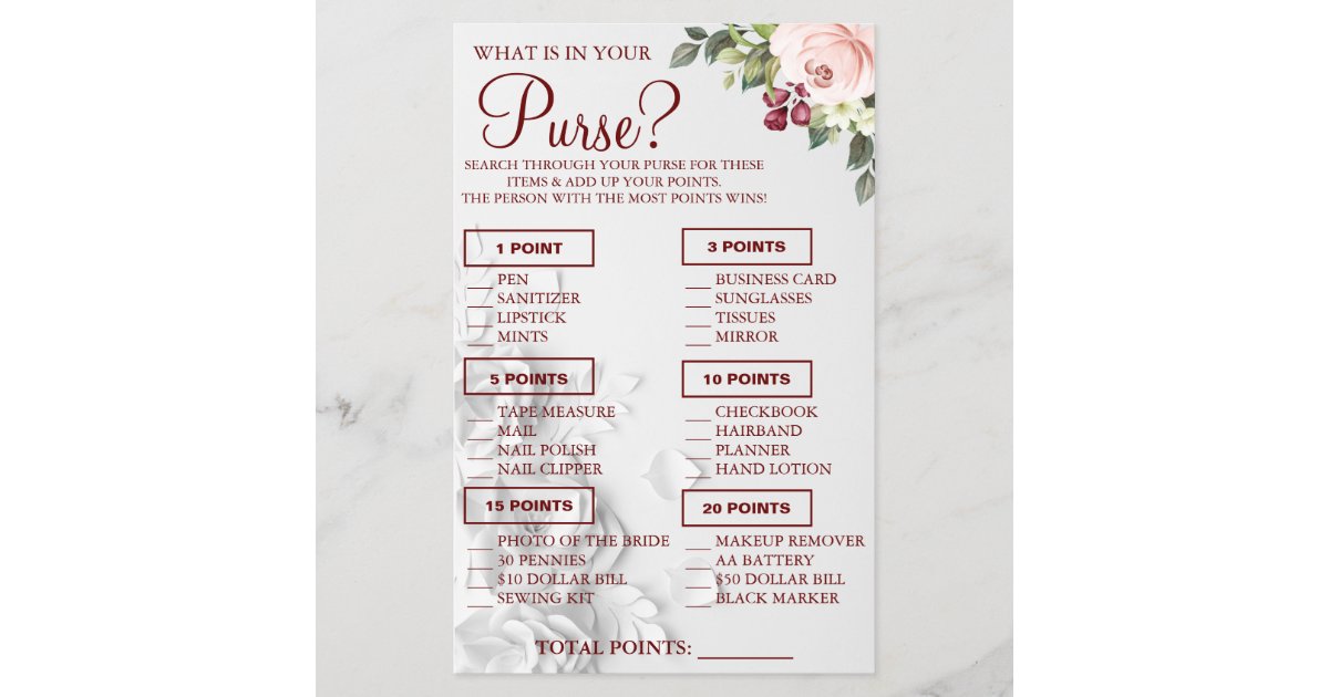 Watercolor What is in your purse Shower game card Flyer | Zazzle