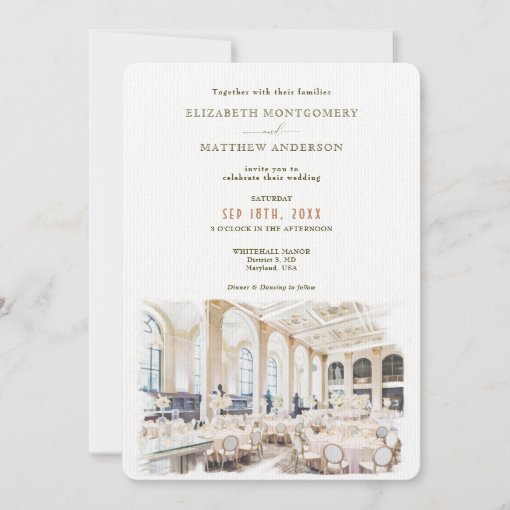Watercolor White Ballroom Wedding Invitation | Zazzle
