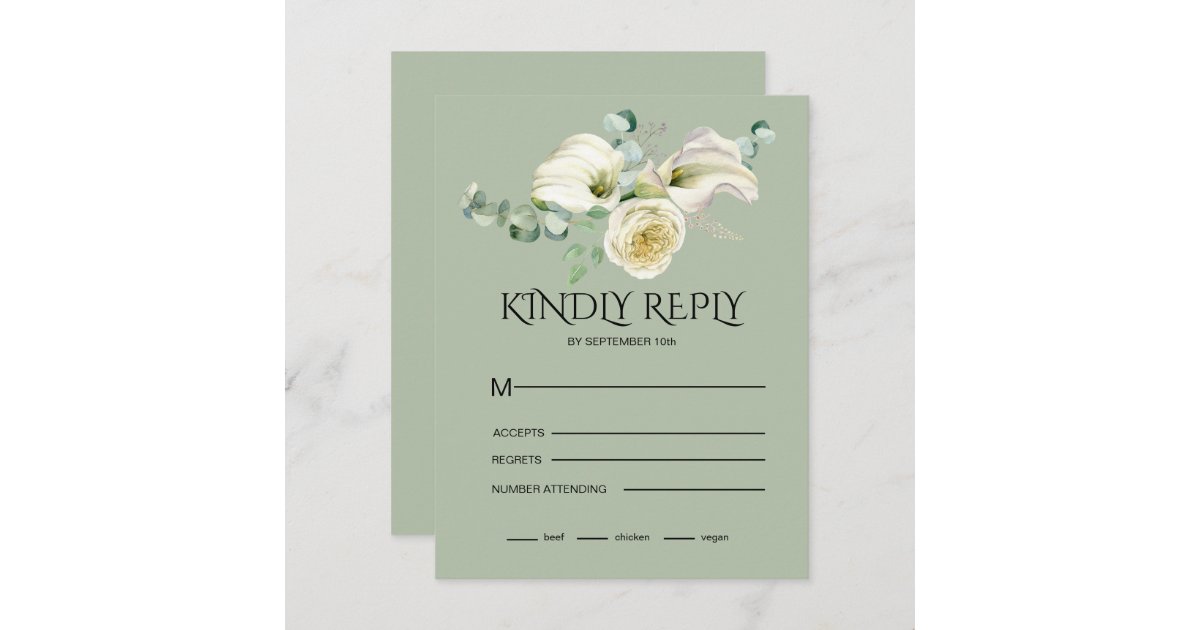 Watercolor White Calla Lilies Bouquet RSVP Card | Zazzle