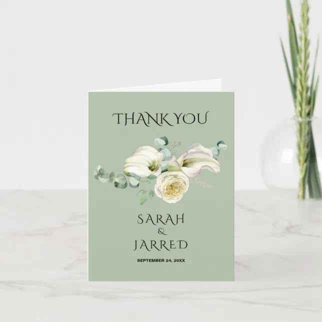 Watercolor White Calla Lilies Bouquet Thank You Card | Zazzle