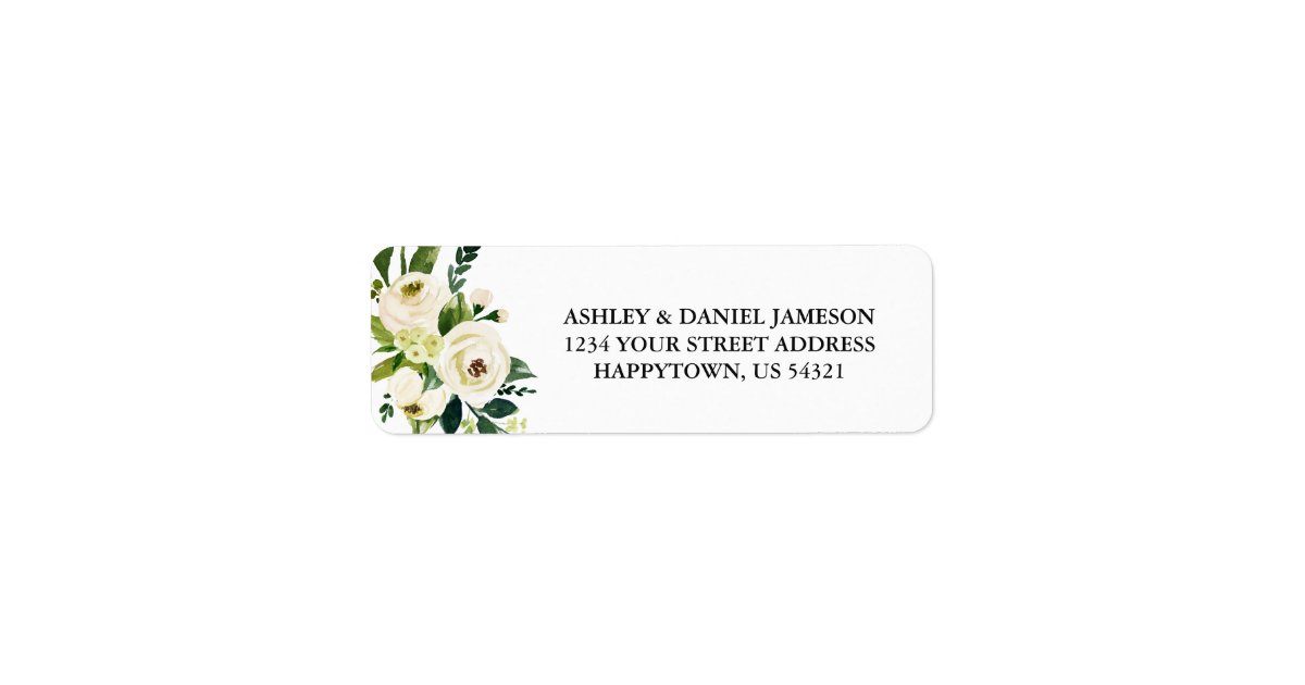 Watercolor White Floral Greenery Address Label | Zazzle