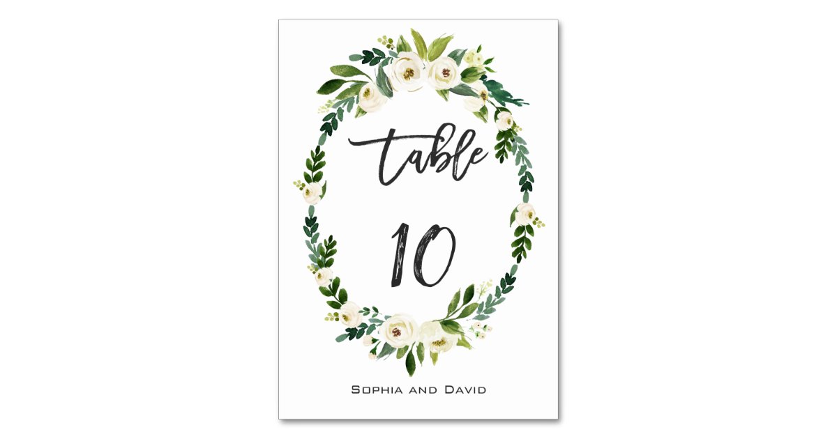 Watercolor White Floral Handwriting Table Number | Zazzle