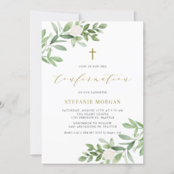 Watercolor White Flowers and Greenery Confirmation Invitation | Zazzle