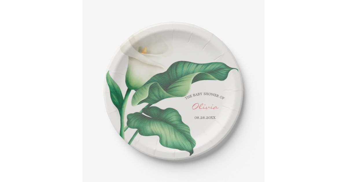 Watercolor White Lilly Baby Shower Paper Plates | Zazzle