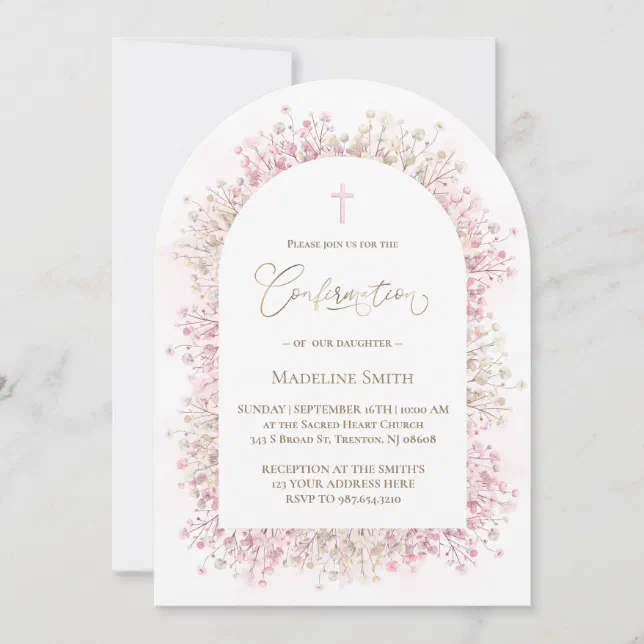watercolor white pink flowers Confirmation Invitation | Zazzle