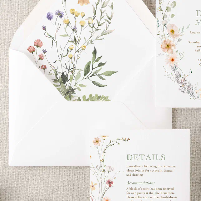 Watercolor Wildﬂower Wedding Envelope Liner | Zazzle