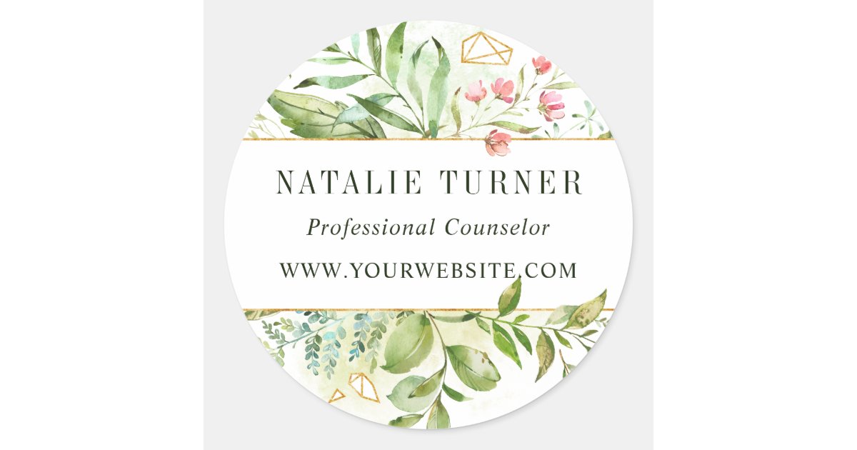 Watercolor Wild Floral Green Foliage Classic Round Sticker | Zazzle