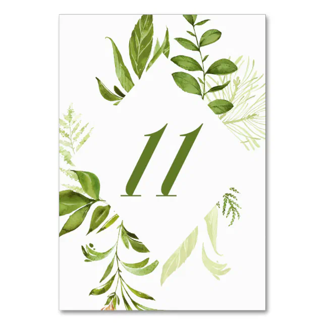 Watercolor Wild Green Foliage Table Number 11 Card | Zazzle