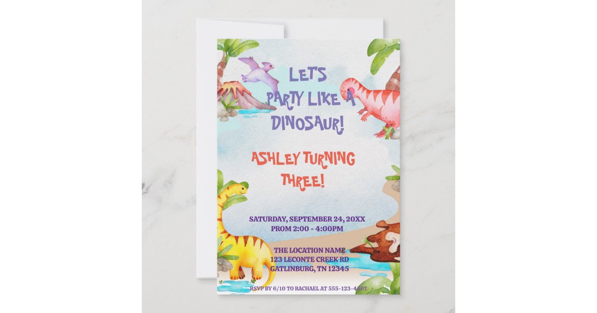 Watercolor Wild Jungle Dinosaur Birthday Invitation | Zazzle