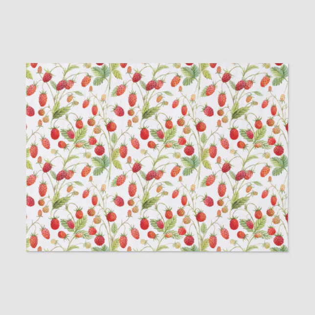 Watercolor Wild Strawberry Pattern Tissue Paper | Zazzle