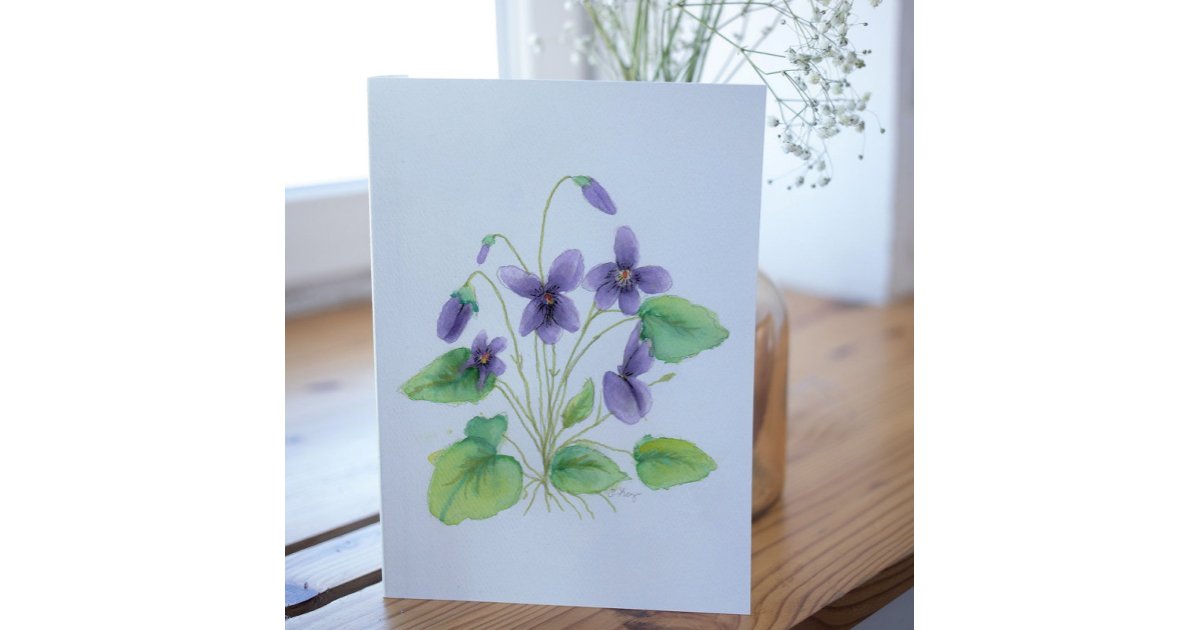 Watercolor Wild Violets Birthday Card | Zazzle