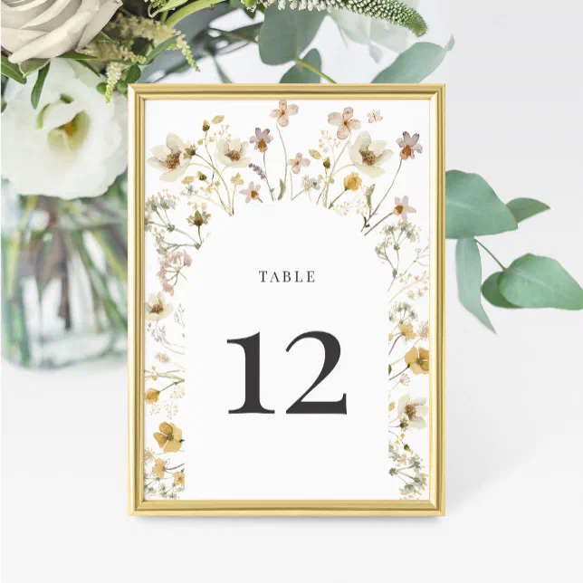 Watercolor Wildflower Arch Wedding Table Number | Zazzle