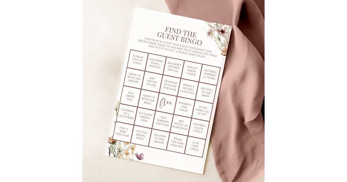 Watercolor Wildflower Bridal Shower Bingo Game | Zazzle