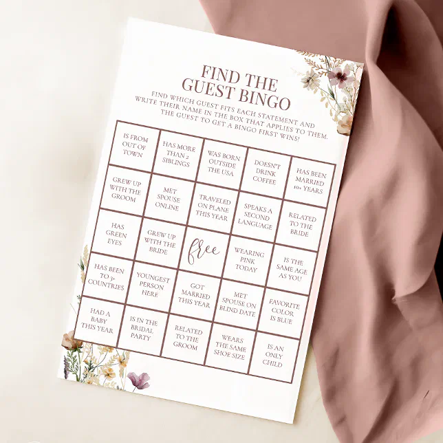 Watercolor Wildflower Bridal Shower Bingo Game | Zazzle