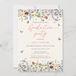 Watercolor Wildflower Butterflies Graduation Party Invitation | Zazzle
