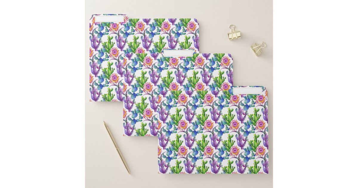 Watercolor Wildflower Cactus Pattern File Folder | Zazzle