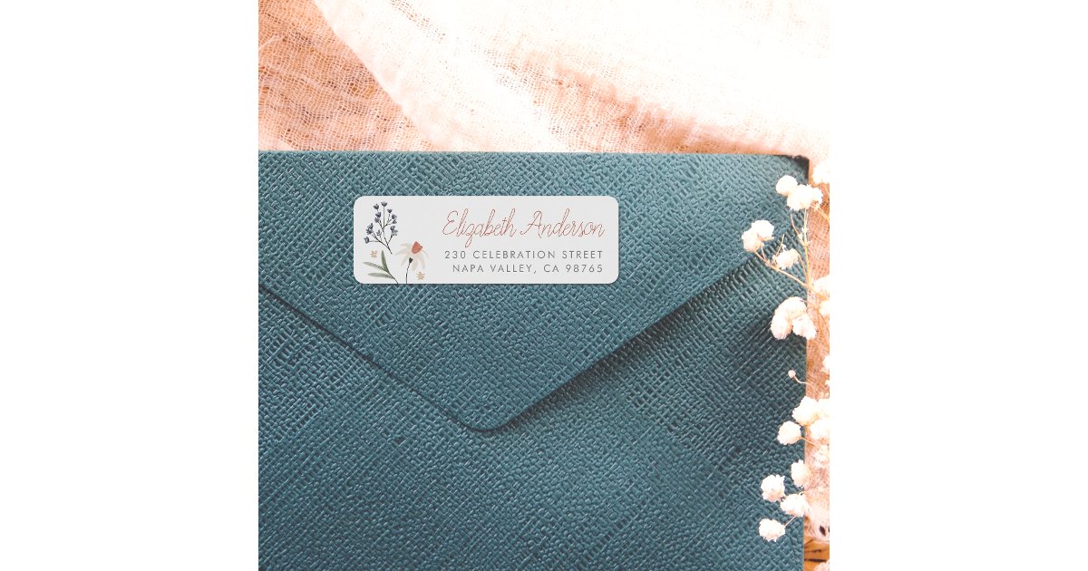 Watercolor Wildflower Calligraphy Return Address Label | Zazzle