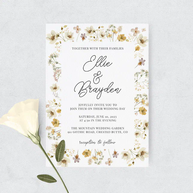 Watercolor Wildflower Frame Wedding Invitation | Zazzle