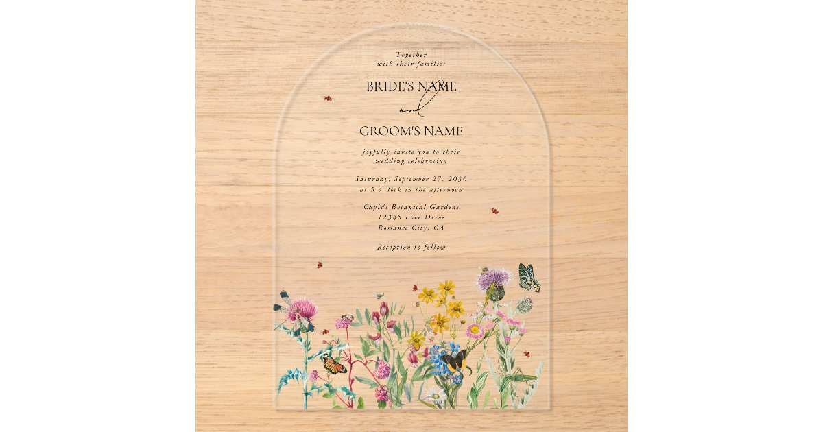 Watercolor Wildflower Garden Clear Wedding Acrylic Invitations | Zazzle