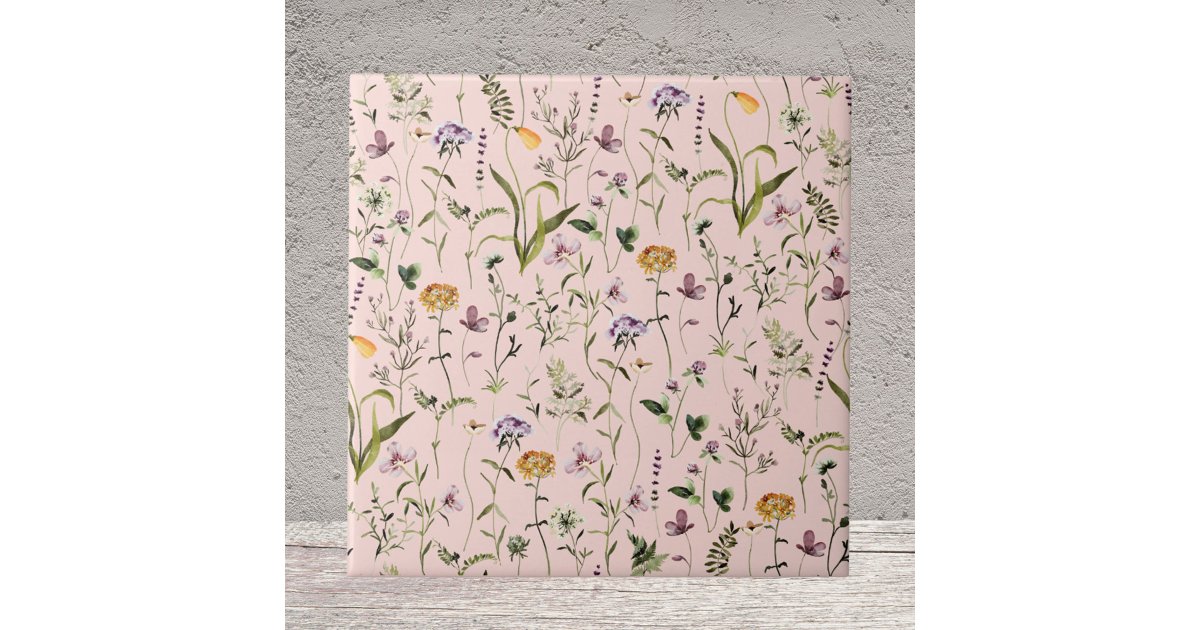 Watercolor Wildflower Garden Floral Pattern Ceramic Tile | Zazzle