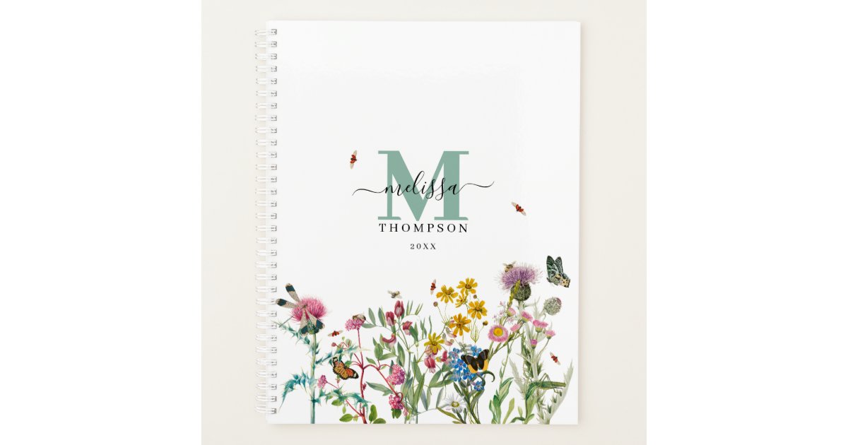 Watercolor Wildflower Insects Floral Spring Garden Planner | Zazzle