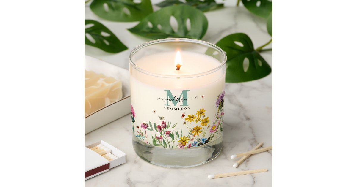 Watercolor Wildflower Insects Floral Spring Garden Scented Candle | Zazzle