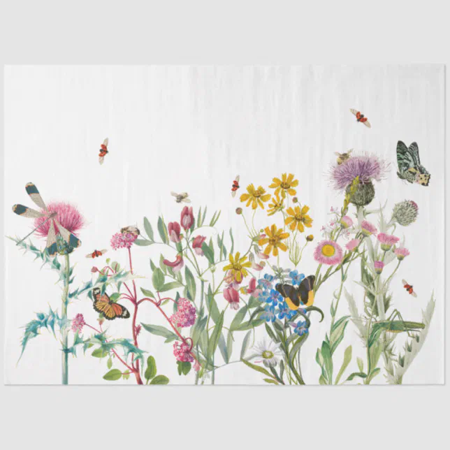Watercolor Wildflower Insects Floral Spring Garden Tissue Paper | Zazzle